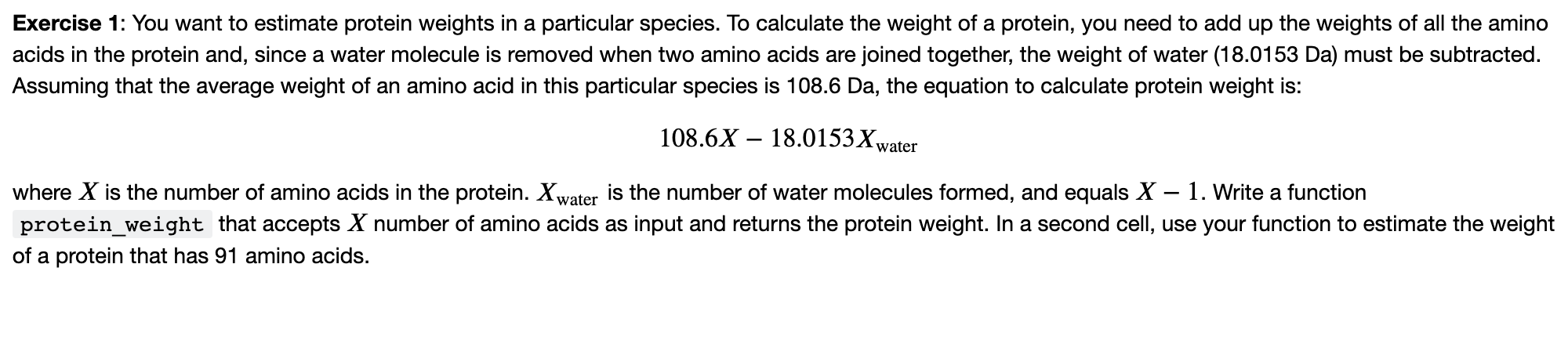 Solved Exercise 1: You want to estimate protein weights in a | Chegg.com