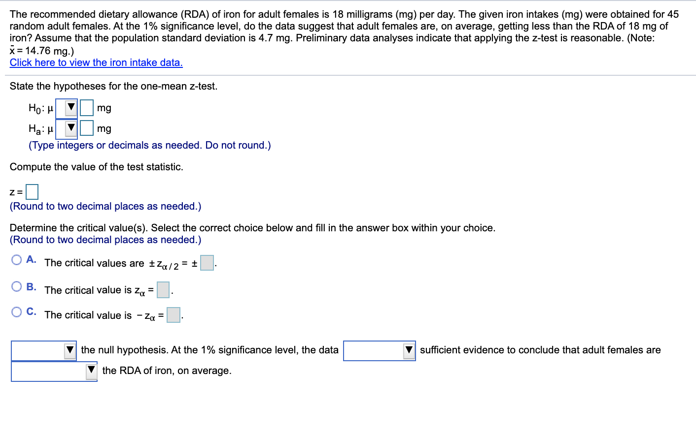 Solved The recommended dietary allowance (RDA) of iron for | Chegg.com
