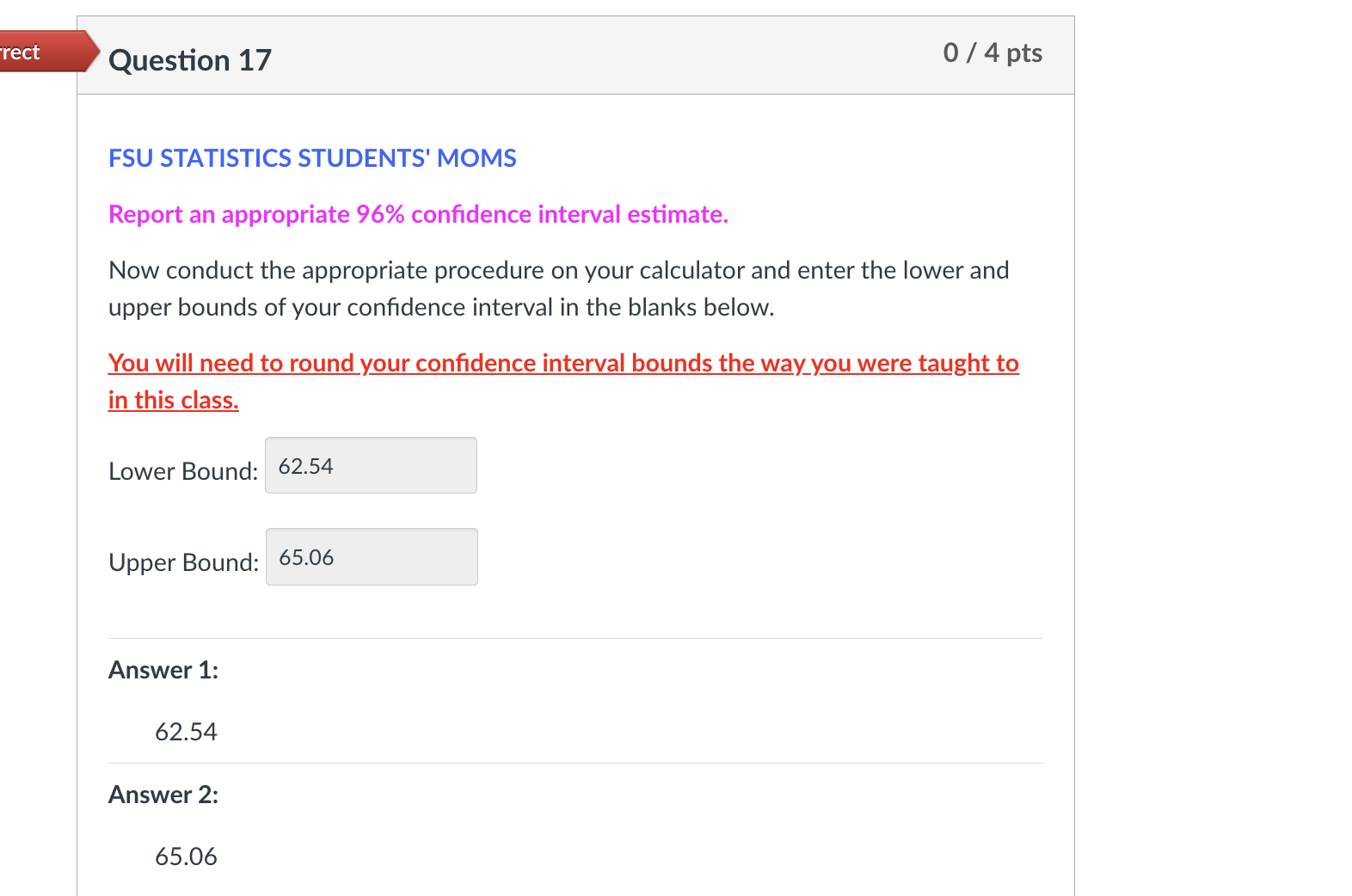 FSU STATISTICS STUDENTS' MOMS Report an appropriate | Chegg.com