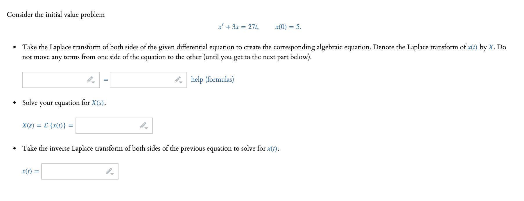 Solved Consider the initial value problem x' + 3x = 27t, | Chegg.com