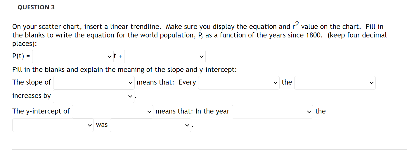 Solved On your scatter chart, insert a linear trendline. | Chegg.com