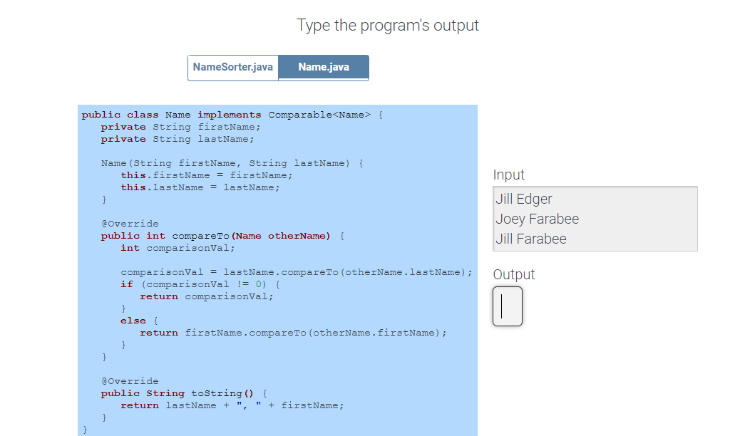 Solved NameSorter.java Name.java import java.util.Scanner; | Chegg.com