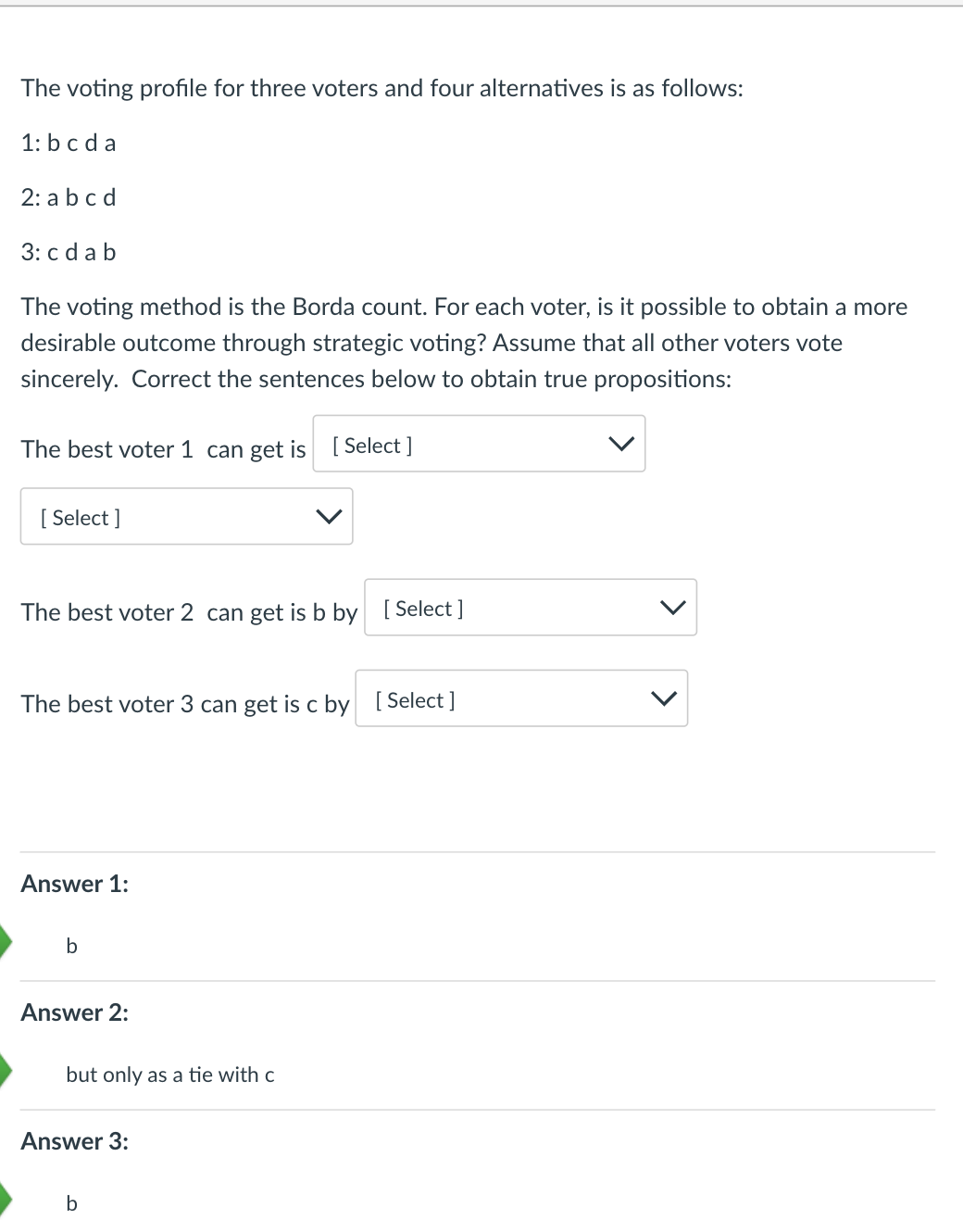 Solved The voting profile for three voters and four | Chegg.com