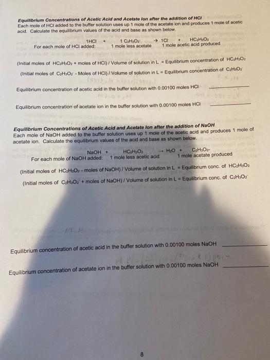 Solved Equilibrium Concentrations of Acetic Acid and Acetate | Chegg.com