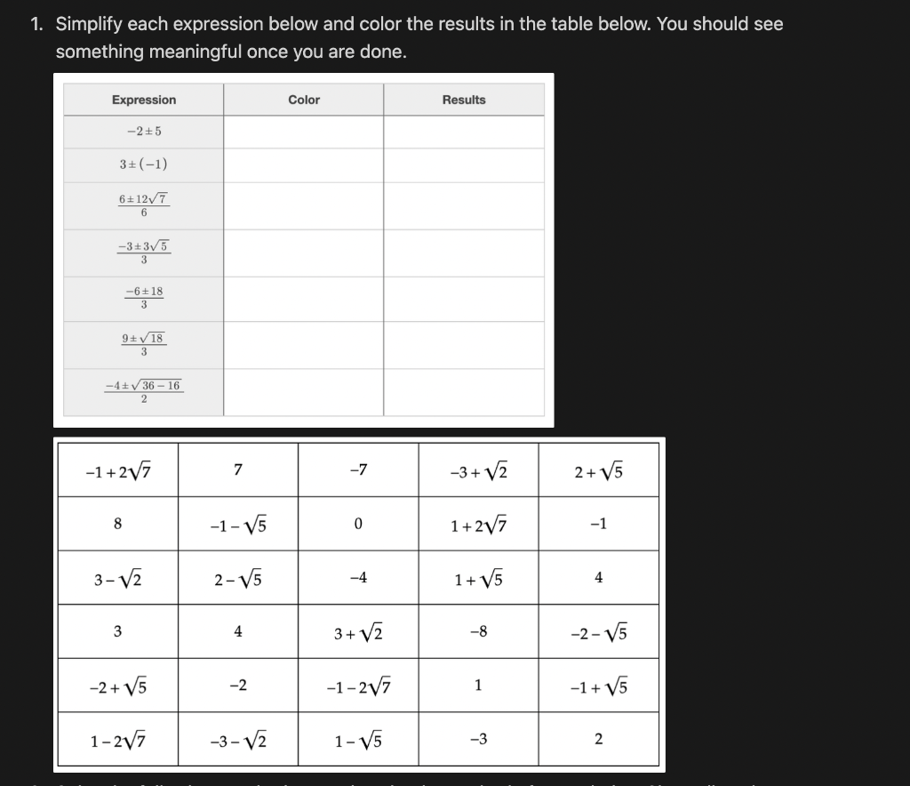 Solved Simplify each expression below and color the results | Chegg.com