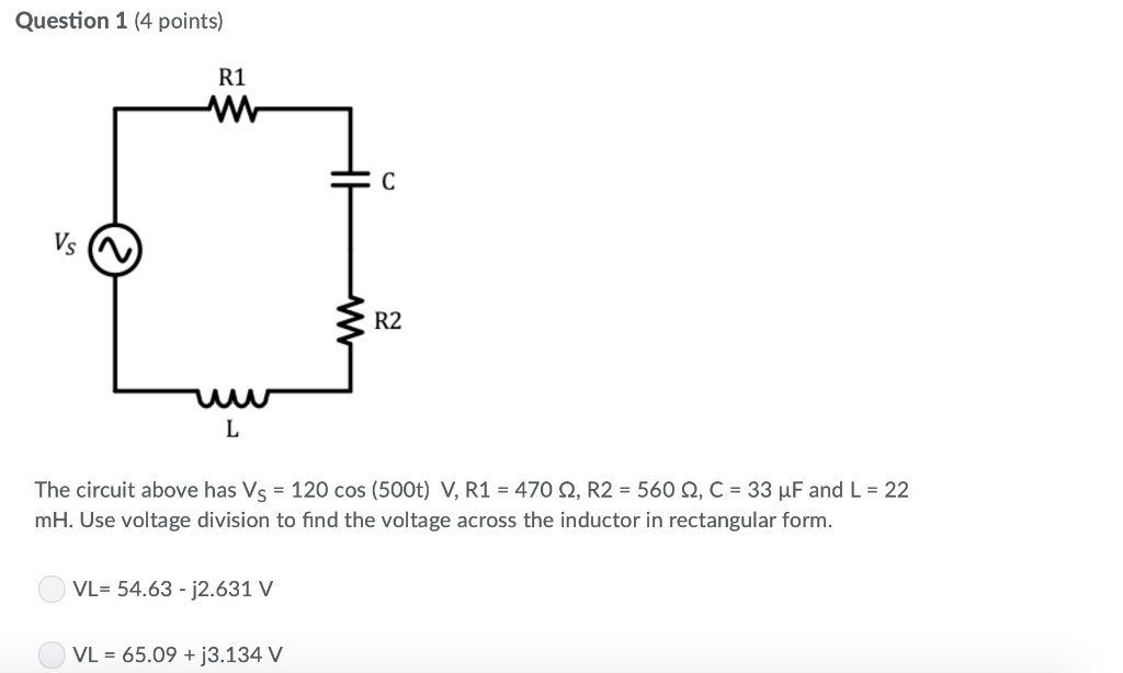 Solved Question 1 (4 points) R1 R2 The circuit above has Vs | Chegg.com