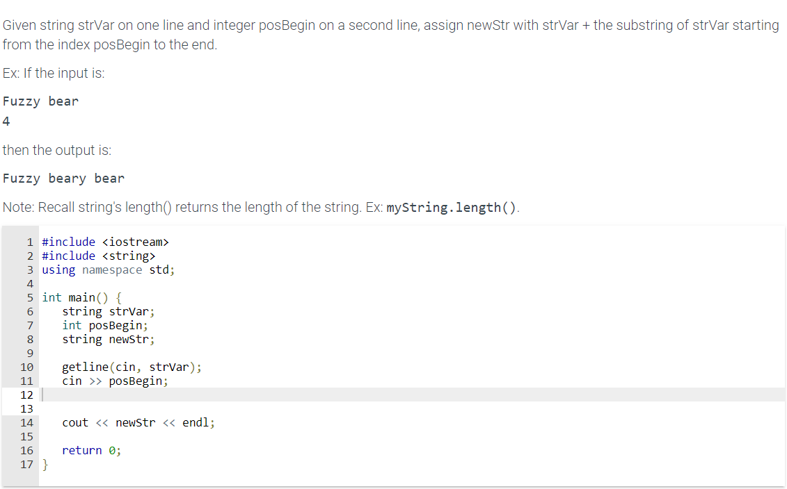 Solved Given String StrVar On One Line And Integer PosBegin Chegg