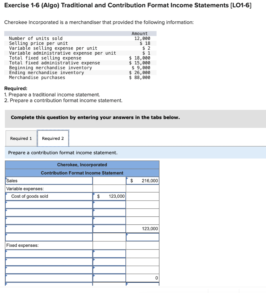 Solved Exercise 1-6 (Algo) Traditional and Contribution | Chegg.com
