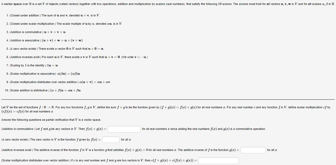 Solved 1. (Closed under addition:) The sum of u and v, | Chegg.com