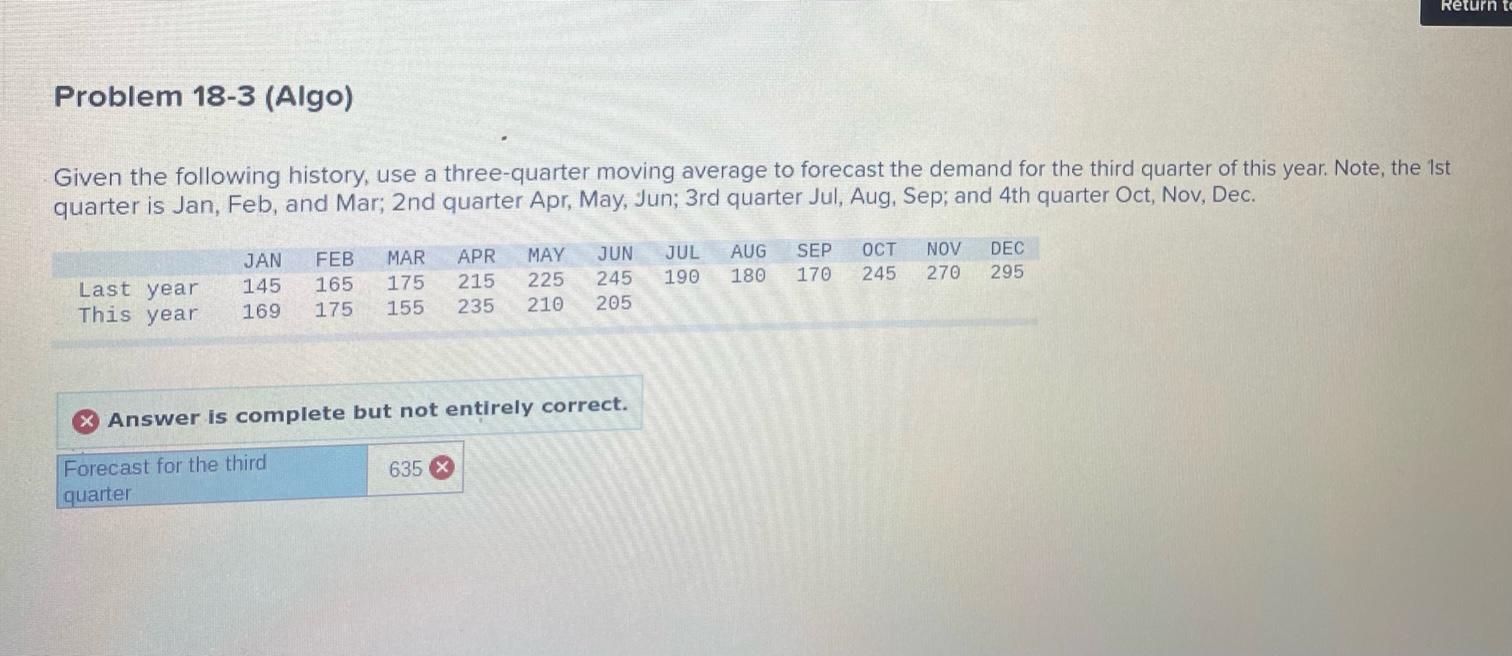 Solved Return to Problem 18-3 (Algo) Given the following | Chegg.com Solved Return to Problem 18-3 (Algo) Given the following | Chegg.com