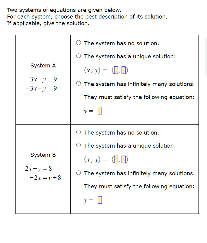 Solved Two systems of equations are given below. For each | Chegg.com