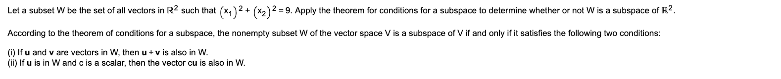 Solved Let a subset W be the set of all vectors in R2 such | Chegg.com