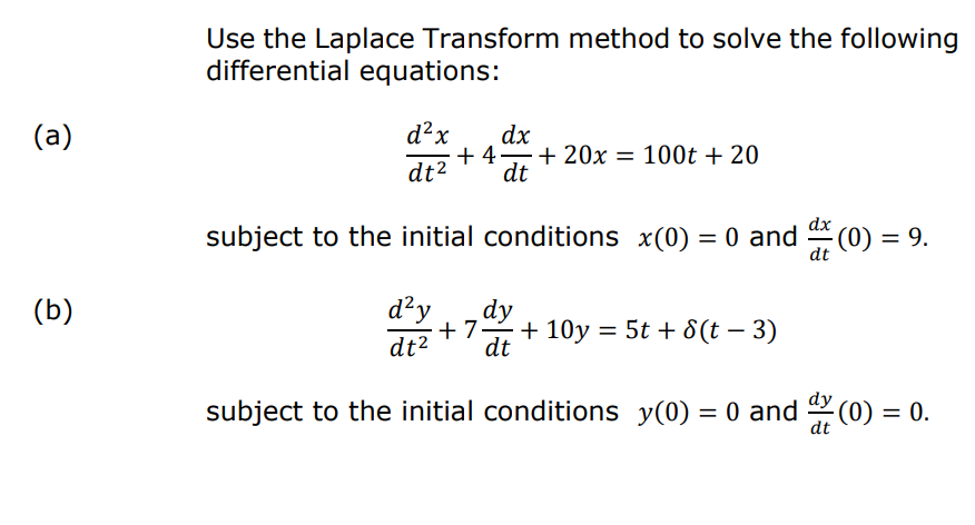 Solved Use the Laplace Transform method to solve the | Chegg.com