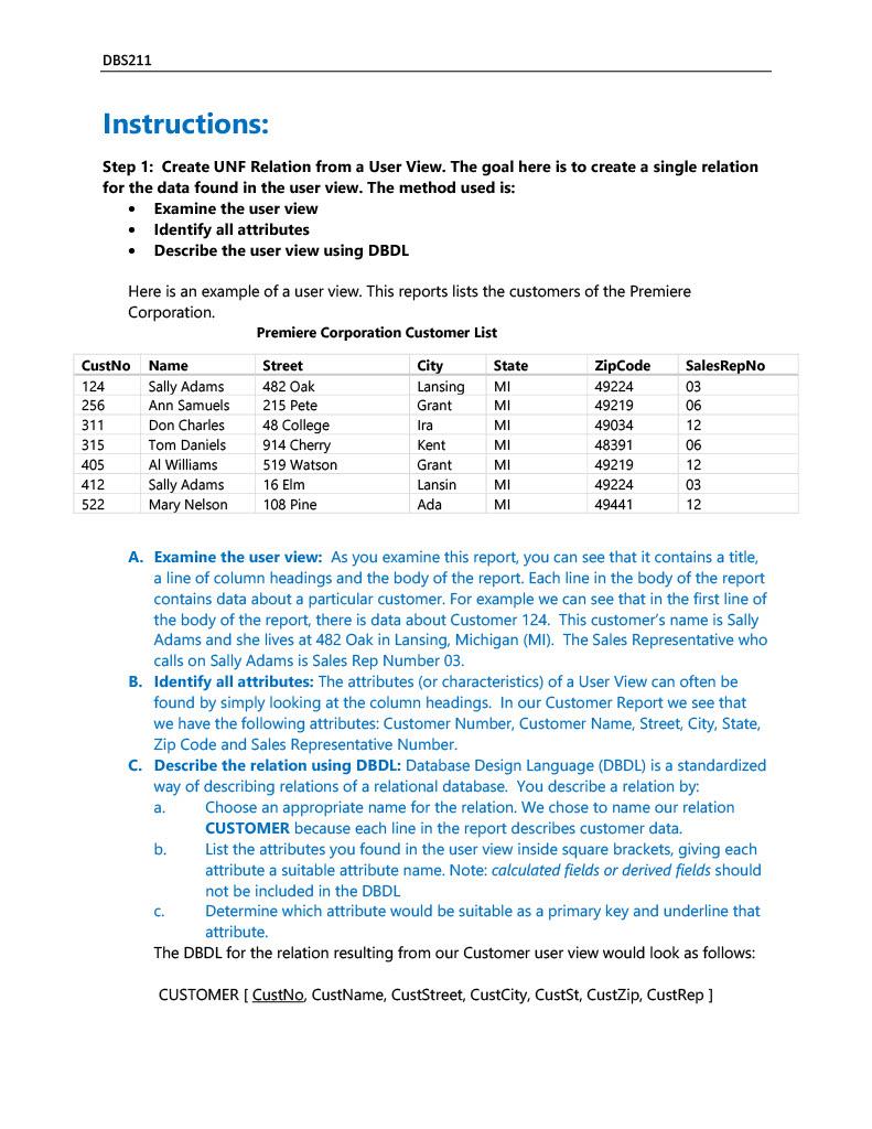 Solved DBS211 Lab 09 - Normalization (UNF, 1NF) Objective: - | Chegg.com