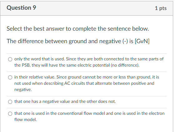 Solved Question 9 1 pts Select the best answer to complete | Chegg.com