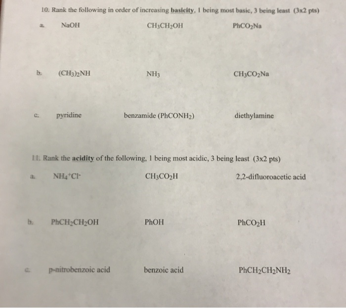 Solved 10. Rank the following in order of increasing | Chegg.com