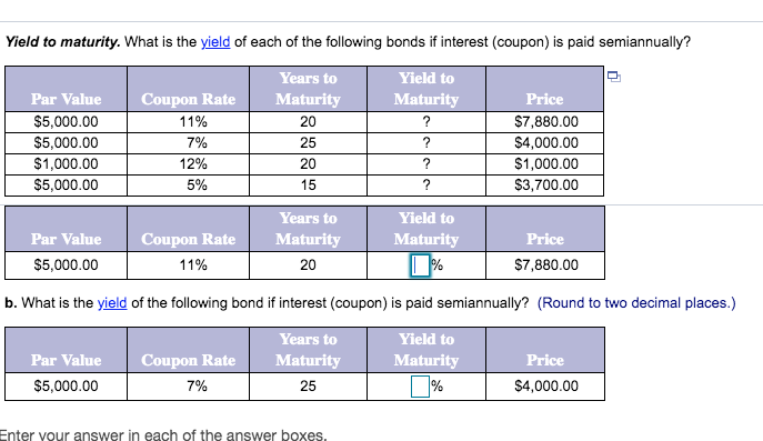 Solved Yield to maturity. What is the yield of each of the | Chegg.com