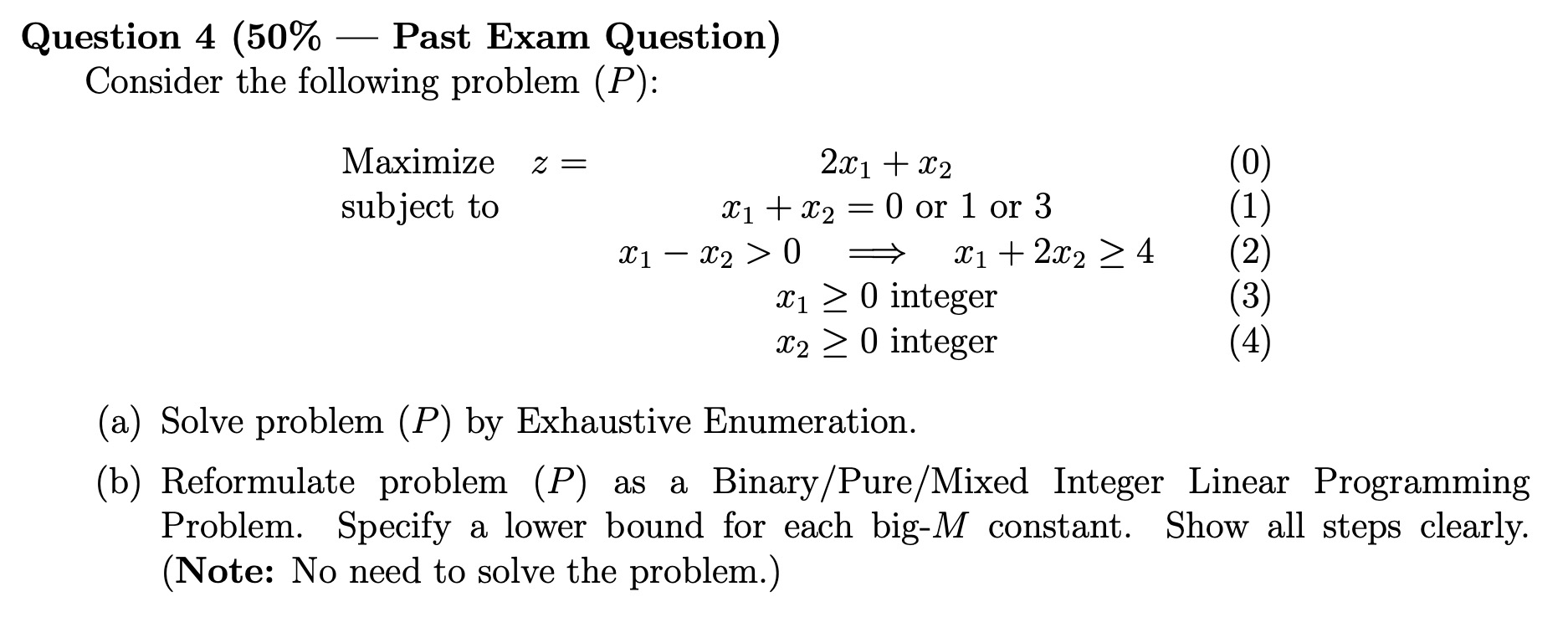 Solved Question 4 (50\% - Past Exam Question) Consider the | Chegg.com