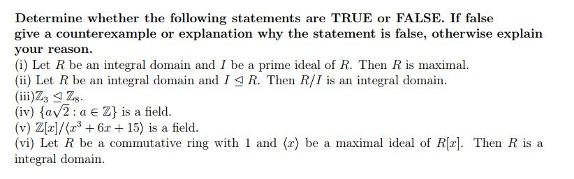 Solved Determine whether the following statements are TRUE | Chegg.com