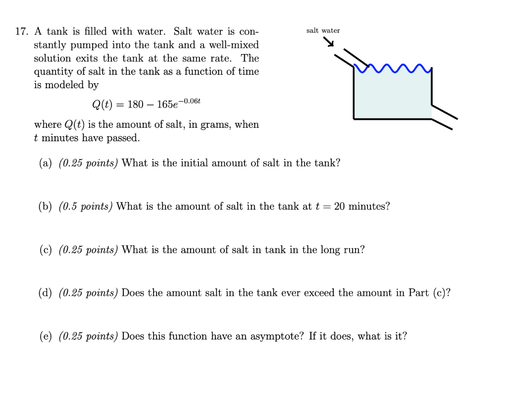 Solved 17. A tank is filled with water. Salt water is | Chegg.com