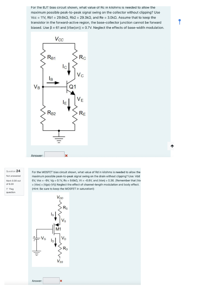 Solved For the BJT bias circuit shown, what value of Rc in | Chegg.com
