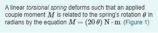 Solved A linear torsional spring deforms such that an | Chegg.com