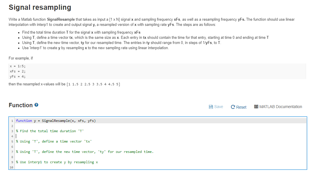 Signal resampling Write a Matlab function | Chegg.com