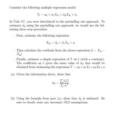 Solved Consider the following multiple regression model T; = | Chegg.com