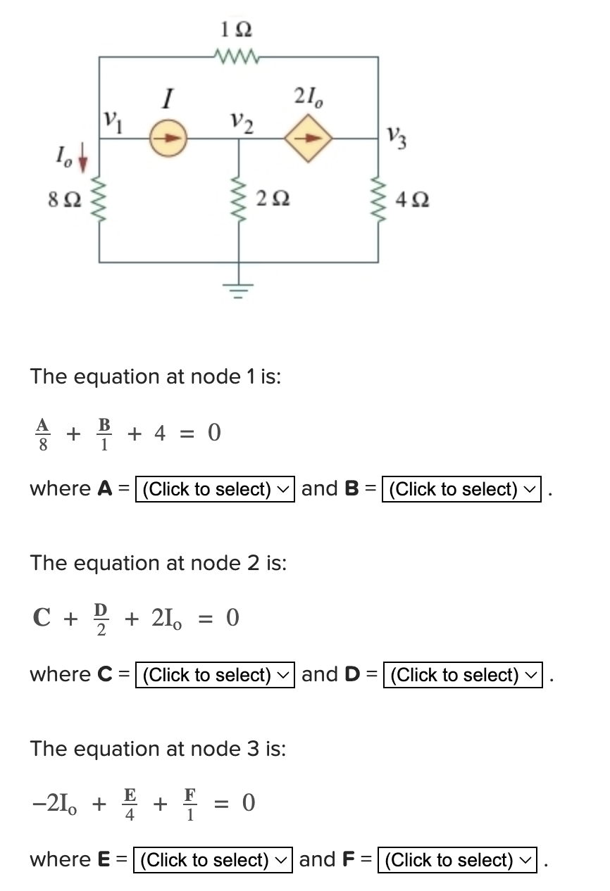 Solved by an EXPERT The equation at ﻿node 1 is: ﻿A8+B1+4=0 ﻿where Click | Chegg.com