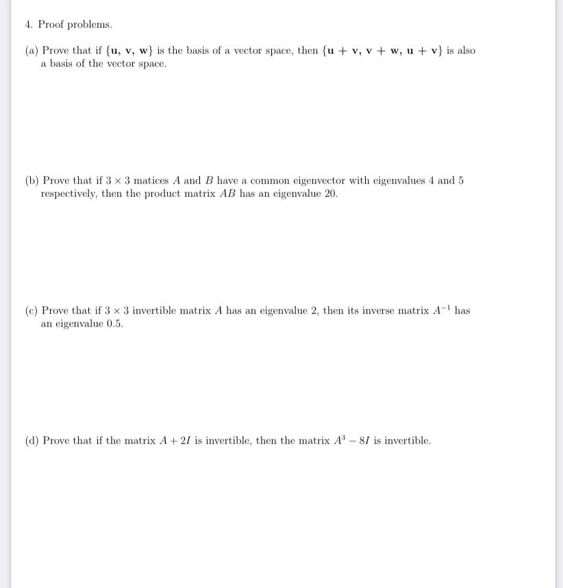 Solved Please help me whole #4 abcd Proof problems. (a) | Chegg.com