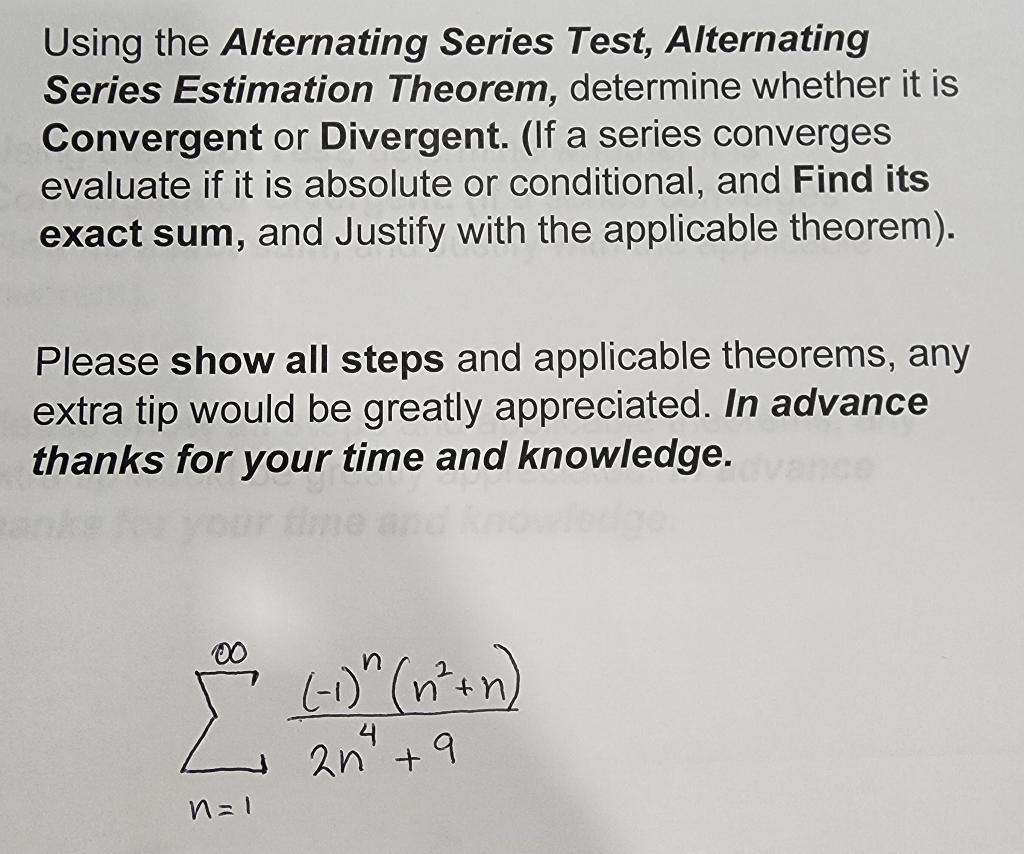 Solved Using The Alternating Series Test Alternating Series