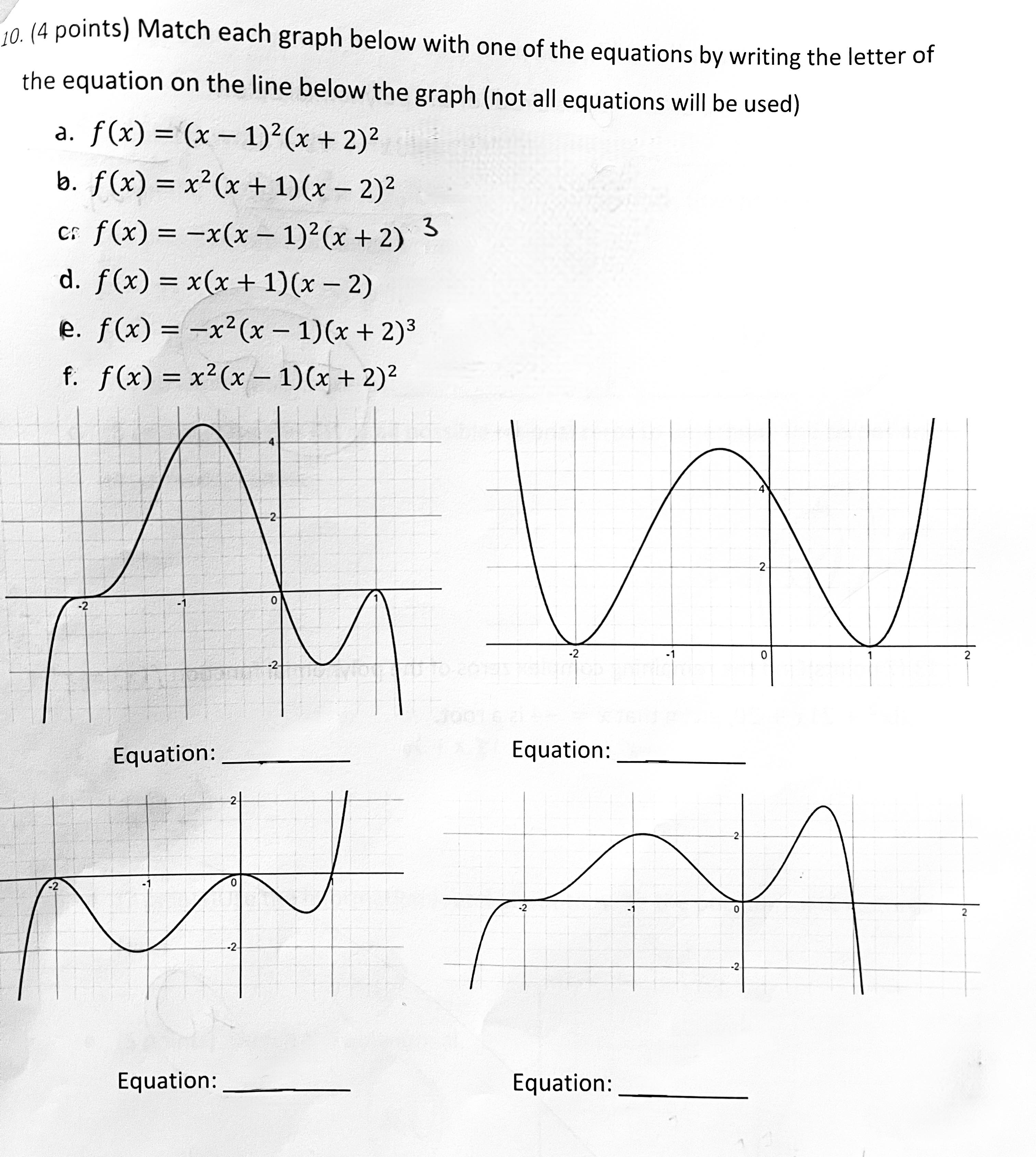 Solved 9. (4 points) Match each graph below with one of the | Chegg.com