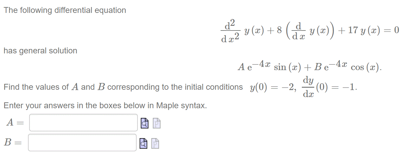 Solved The following differential equation d2 y (2c) +8 (dle | Chegg.com