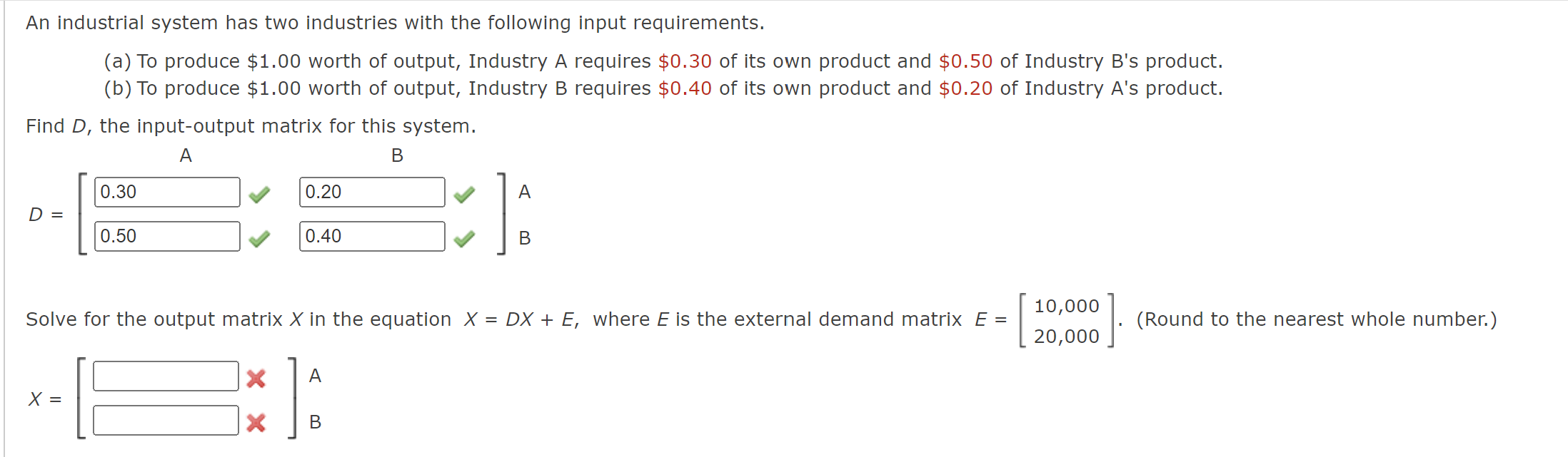 Solved An industrial system has two industries with the | Chegg.com