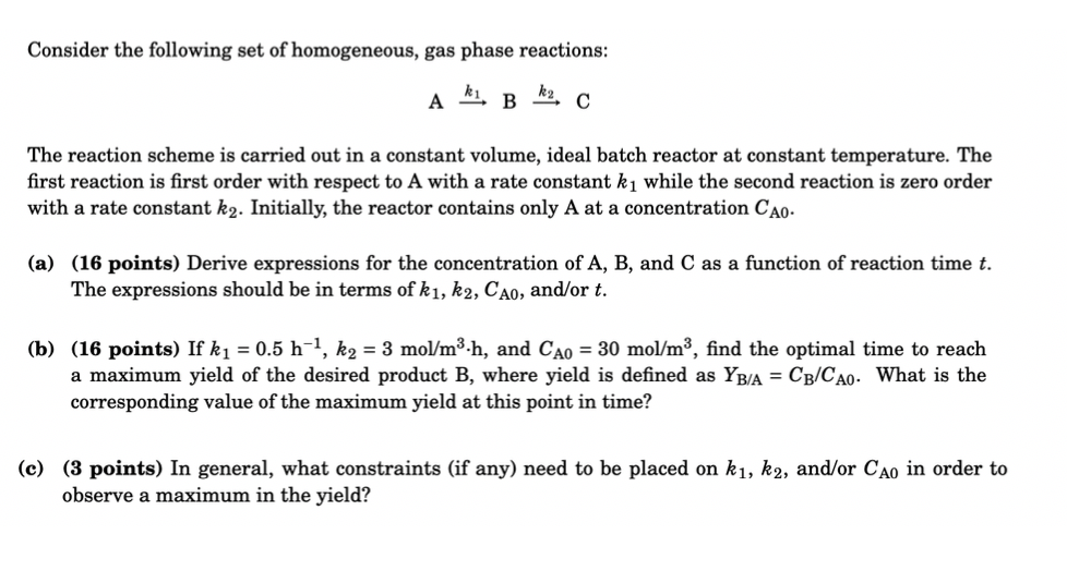 Solved Consider the following set of homogeneous, gas phase | Chegg.com
