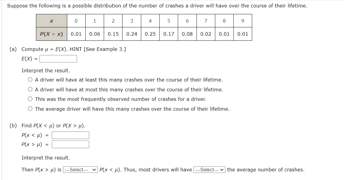 Solved (a) Compute μ=E(X). HINT [See Example 3.] E(X)= | Chegg.com