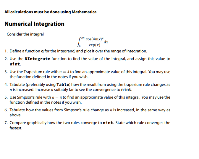 Solved All calculations must be done using Mathematica | Chegg.com