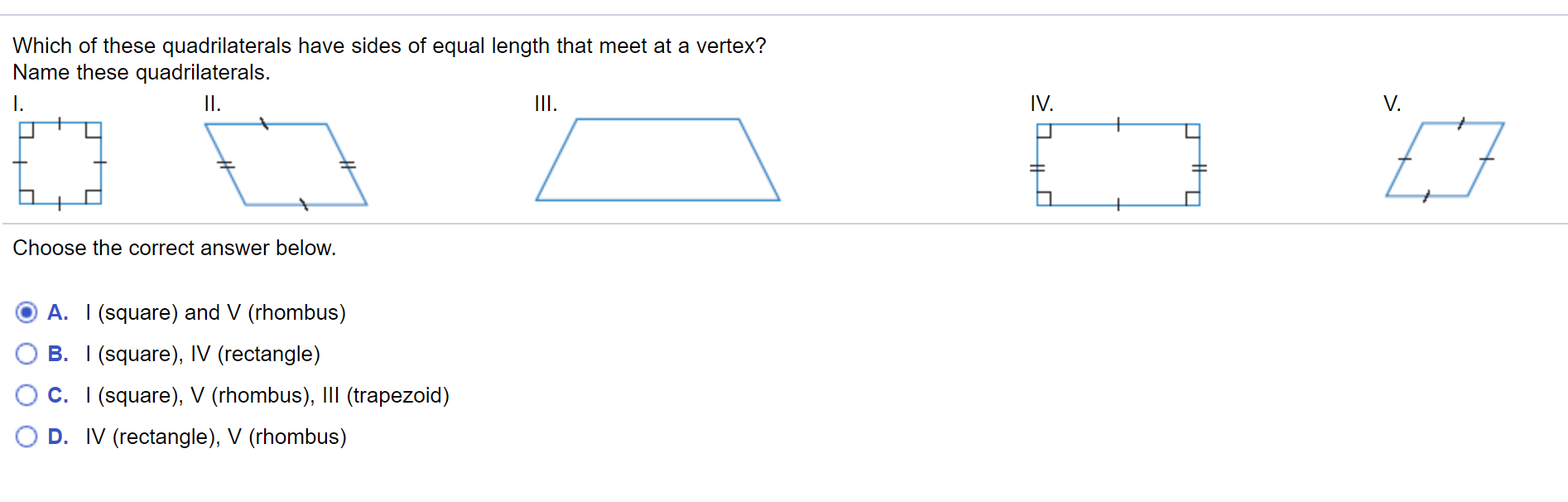 Solved Which of these quadrilaterals have sides of equal | Chegg.com