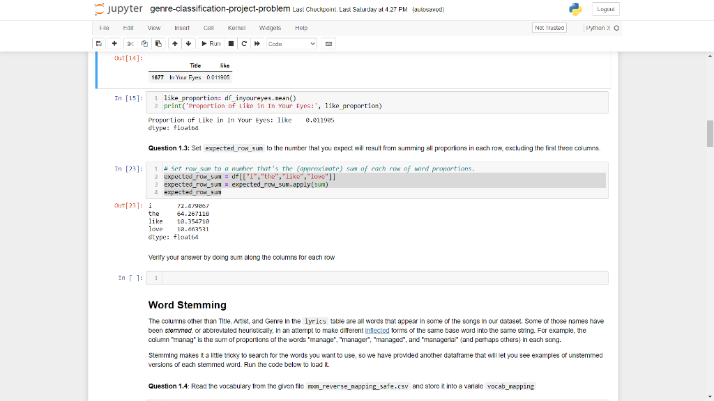 Solved jupyter genre-classification-project-problem Last | Chegg.com
