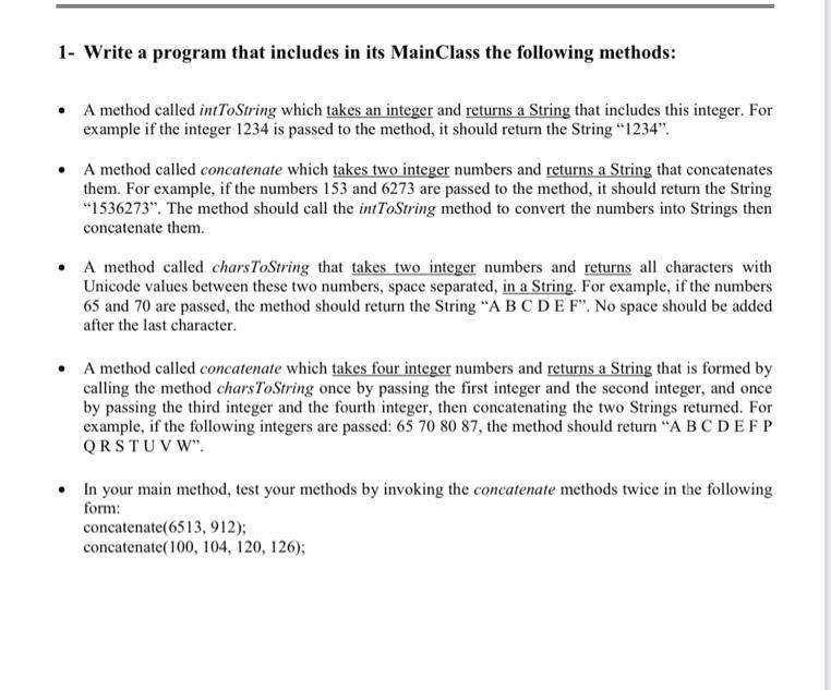 Solved 1. Write a program that includes in its MainClass the | Chegg.com