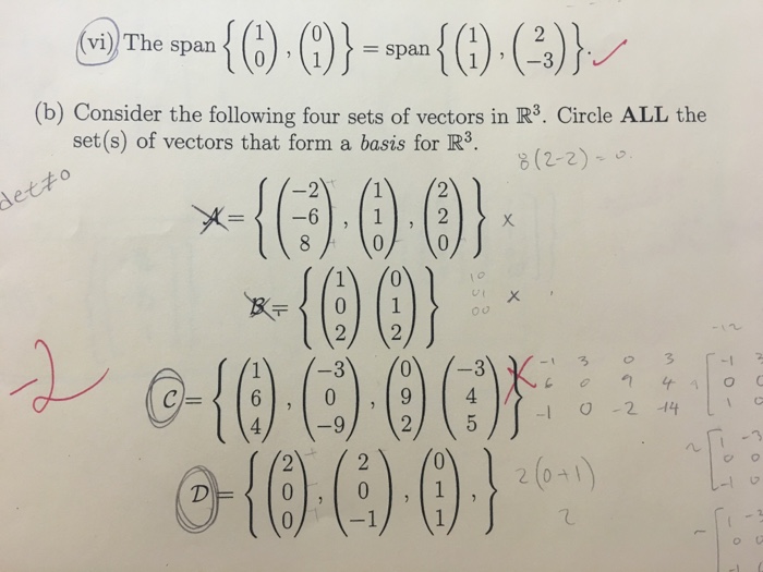 Solved Consider the following four sets of vectors in R^3. | Chegg.com