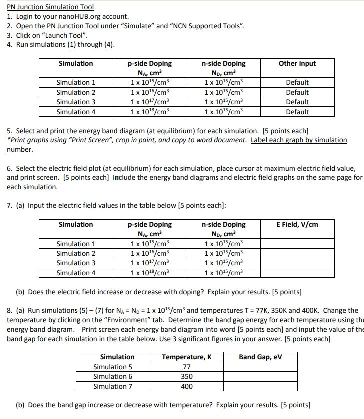 PN Junction Simulation Tool 1. Login to your | Chegg.com