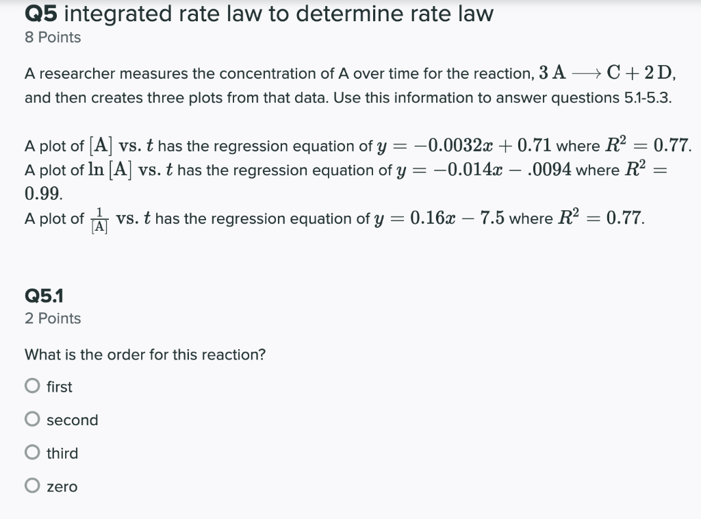 Solved Q5 integrated rate law to determine rate law 8 Points | Chegg.com