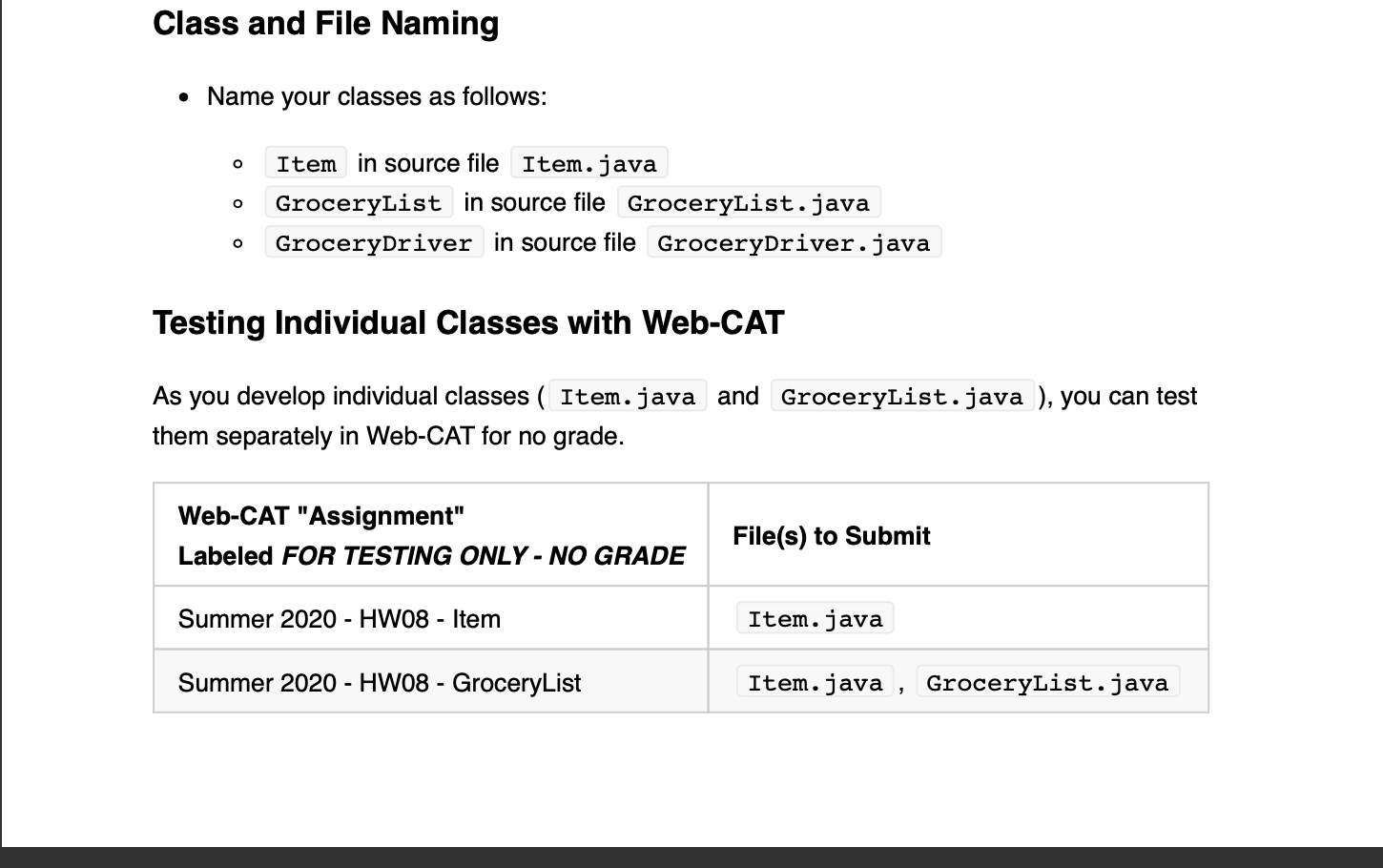 Solved Class and File Naming • Name your classes as follows: | Chegg.com