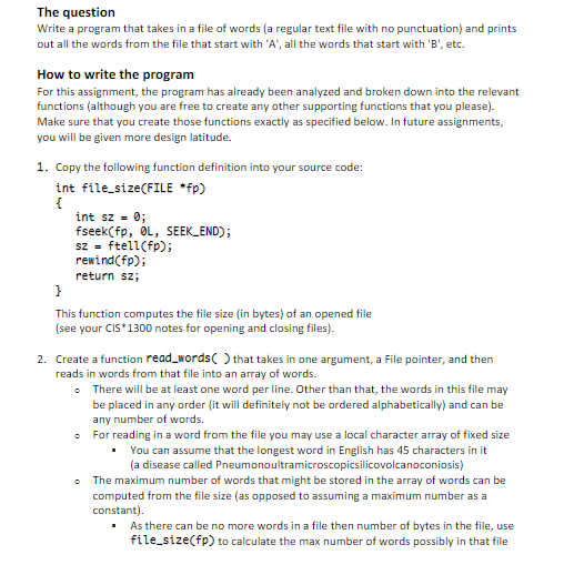 The question Write a program that takes in a file of | Chegg.com