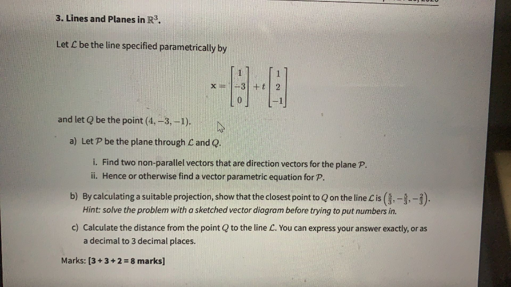 Solved 3. Lines and Planes in R3. Let L be the line | Chegg.com