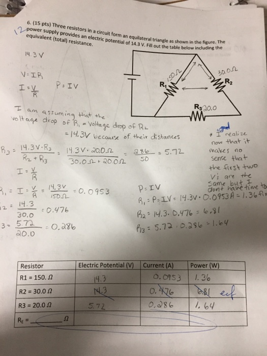 Solved 6. (15 pts) Three resistors in a circuit form power | Chegg.com