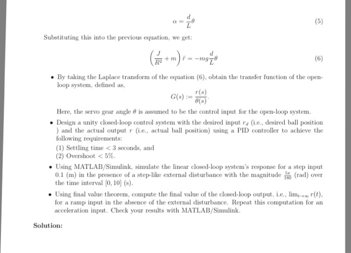 Design of a PID Controller for the Ball and Beam | Chegg.com