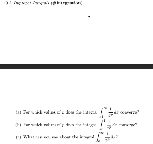 Solved 10.2 ﻿Improper Integrals (#integration)(a) ﻿For which | Chegg.com