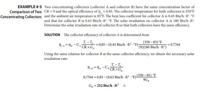 Solved EXAMPLE 4-3 Two concentrating collectors (collector A | Chegg.com